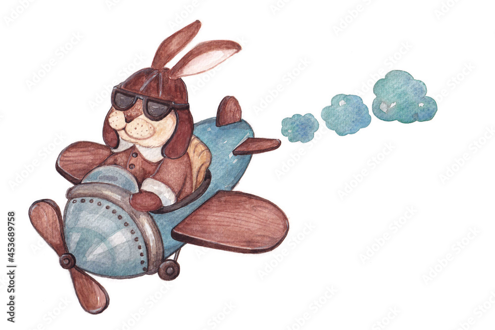 cartoon rabbit flying a plane Stock Illustration | Adobe Stock