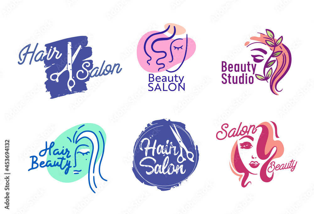 Set of Hair or Beauty Salon Logo, Isolated Labels for Barbershop, Women ...
