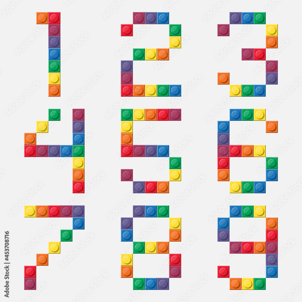 Rainbow alphabet from colorful brick block toy. Brick number for kids ...