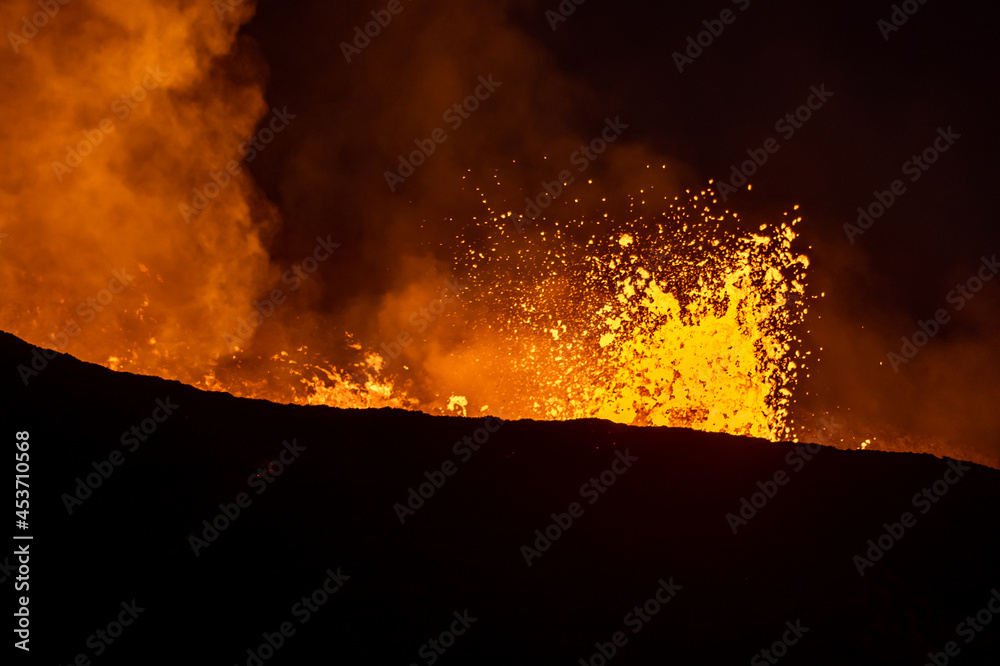 Beautiful aerial cinematic footage of the bowling lava exploding from ...