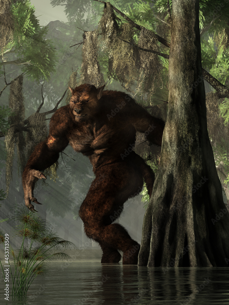 The rougarou, a werewolf creature of Cajun folklore, emerges from ...