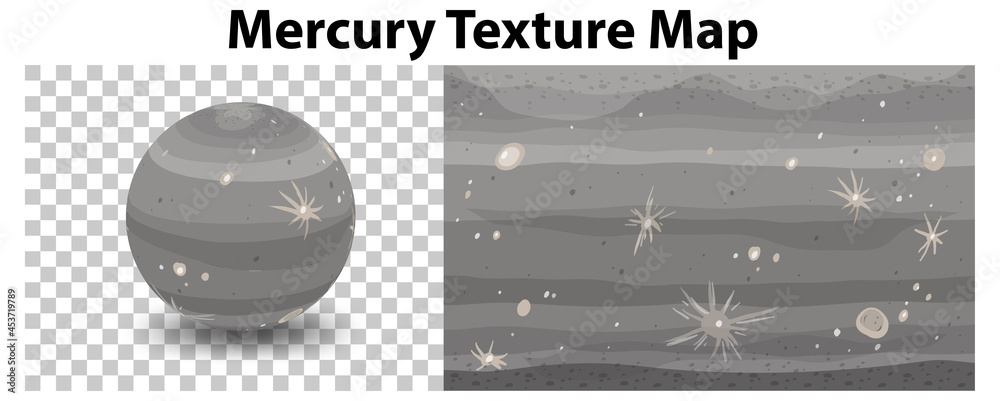 Mercury planet on transparent with Mercury texture map Stock Vector ...