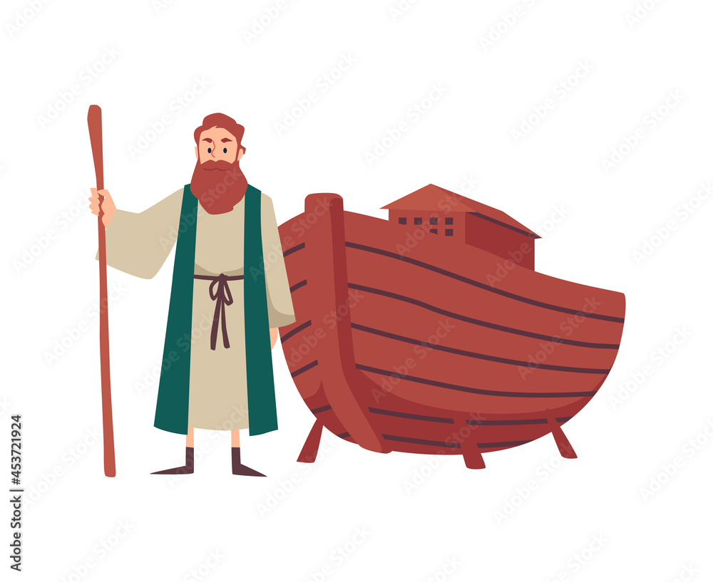 Photo & Art Print Noahs the Bible prophet and his ark boat, flat vector ...