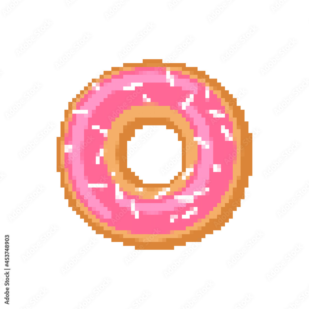 Pink donut pixel art. pixelated Sweetness. 8 bit vector illustration ...