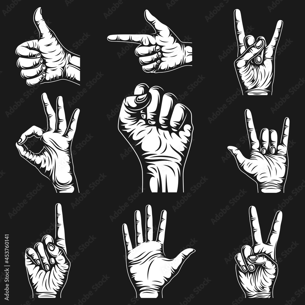 Hand Signs And Gestures Collection Vector Graphic Stock Vector | Adobe ...