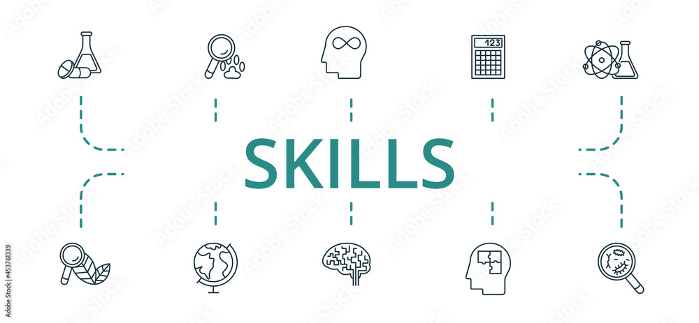 Skills icon set. Contains editable icons theme such as geography ...