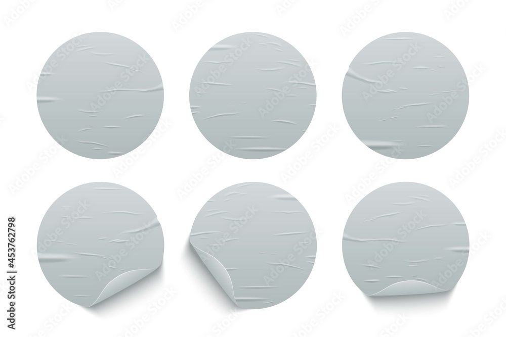 Glued round whit stickers set isolated on white background. Vector ...