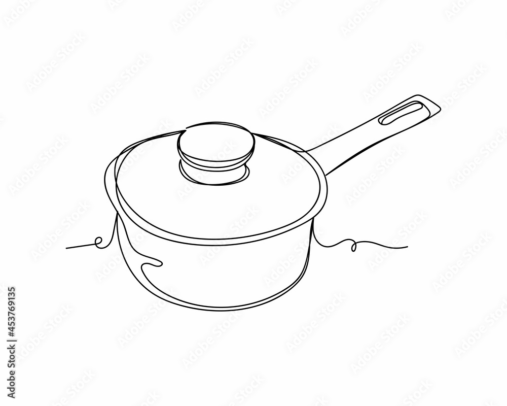 Continuous one line drawing of saucepan icon in silhouette on a white ...