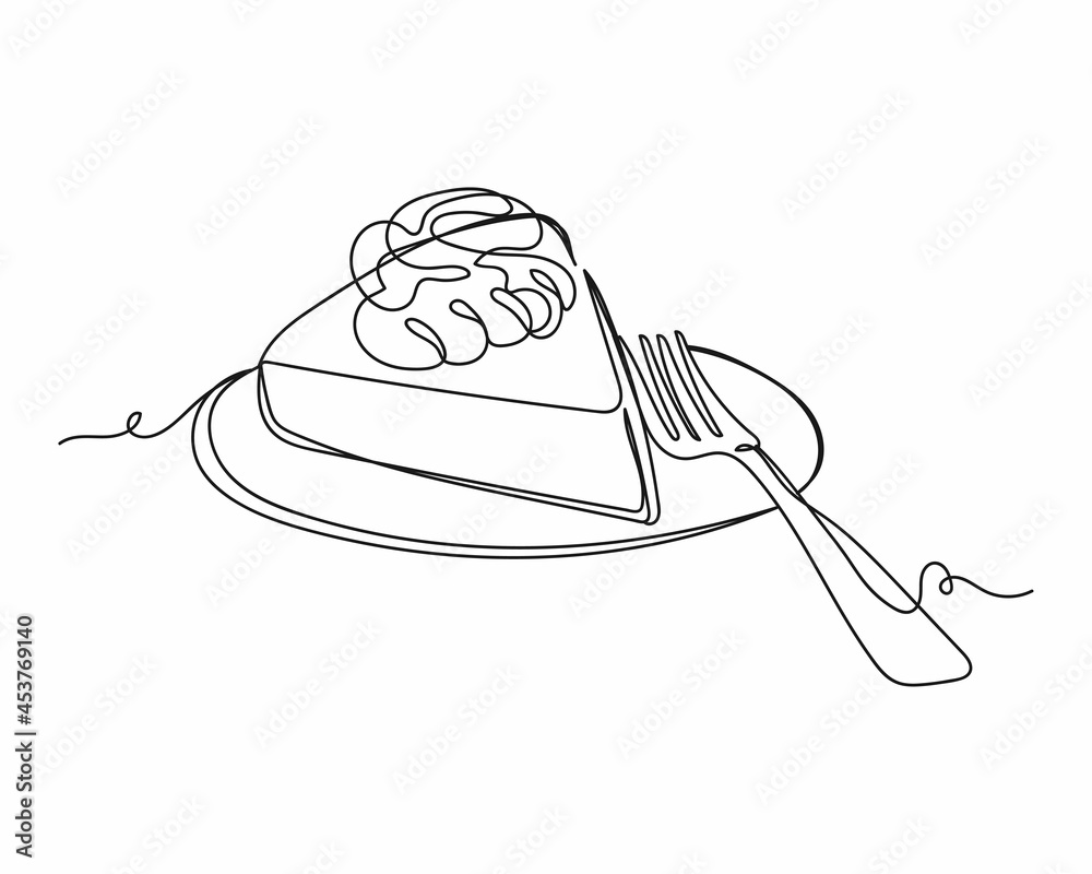 Continuous one line drawing of piece of cream pie icon in silhouette on ...