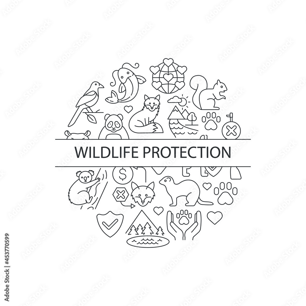 Wildlife protection abstract linear concept layout with headline ...