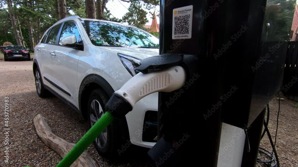 ST PETER ORDING, GERMANY - Sep 02, 2020: A white electric car being ...
