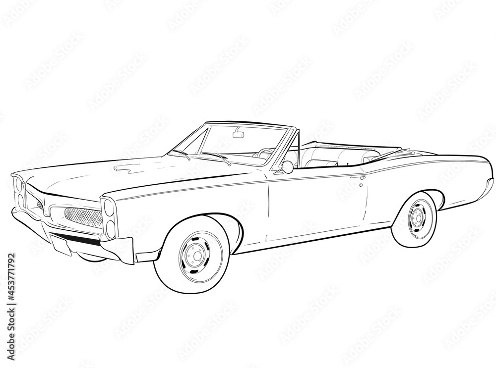 cartoon classic historic car muscle car sketch cabrio Stock ...