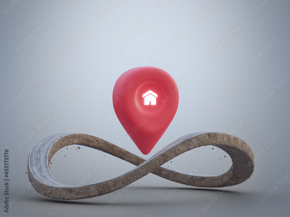 3D rendering of infinity symbol road in adventure route or property ...