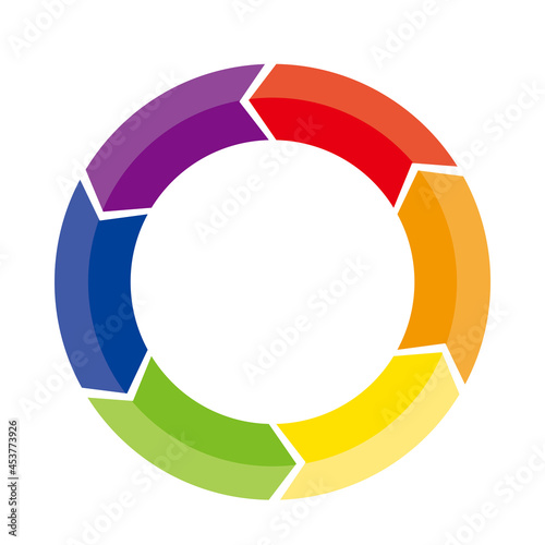 Infographics. Pie chart divided into 6 parts, charts, illustrations, PDCA, business, process ...