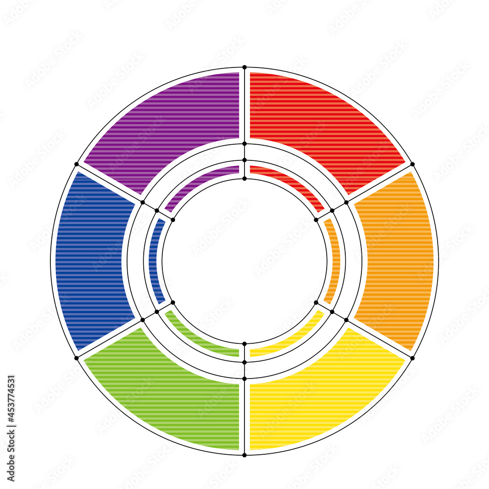 Infographics. Pie chart divided into 6 parts, charts, illustrations ...