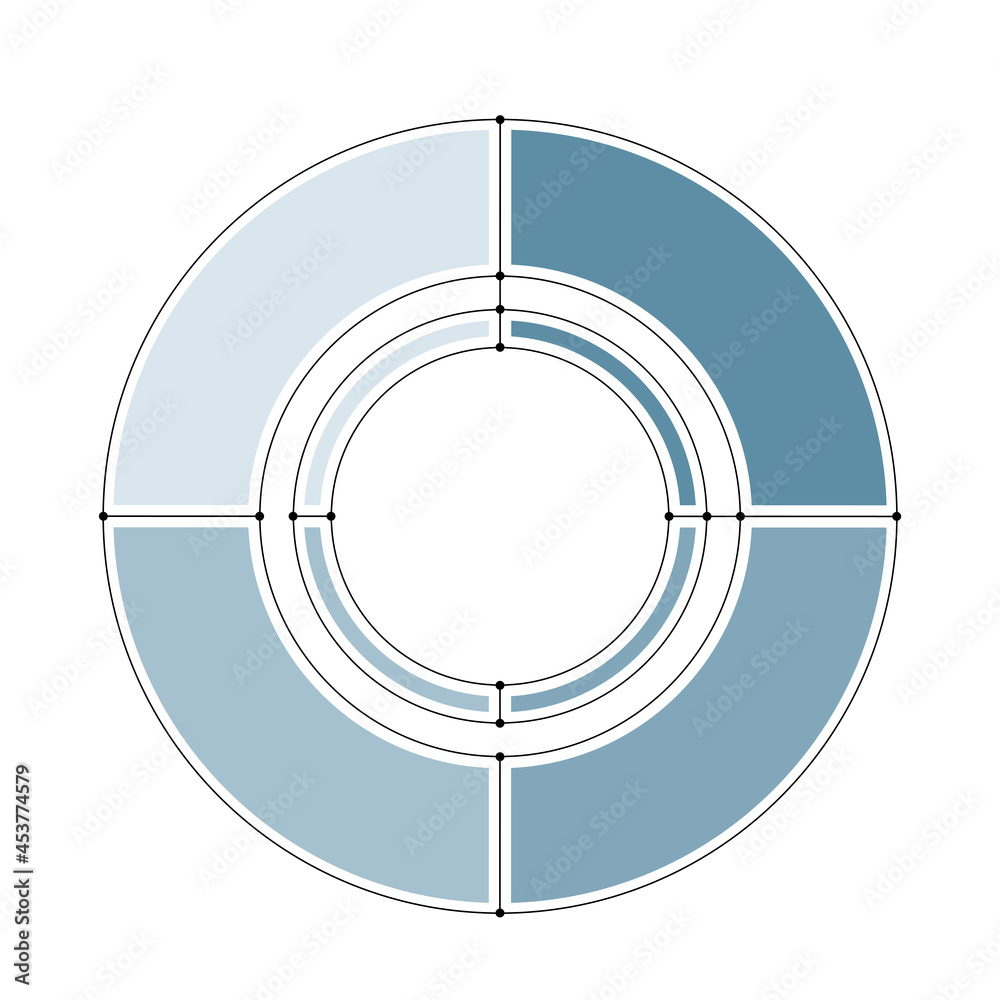 Infographics. Pie chart divided into 4 parts, charts, illustrations ...