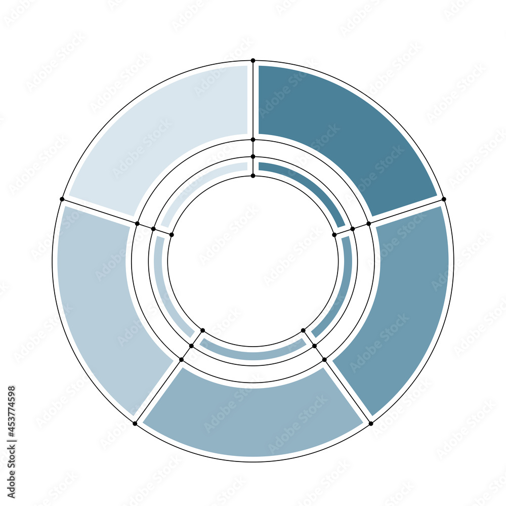 Infographics. Pie chart divided into 5 parts, charts, illustrations ...