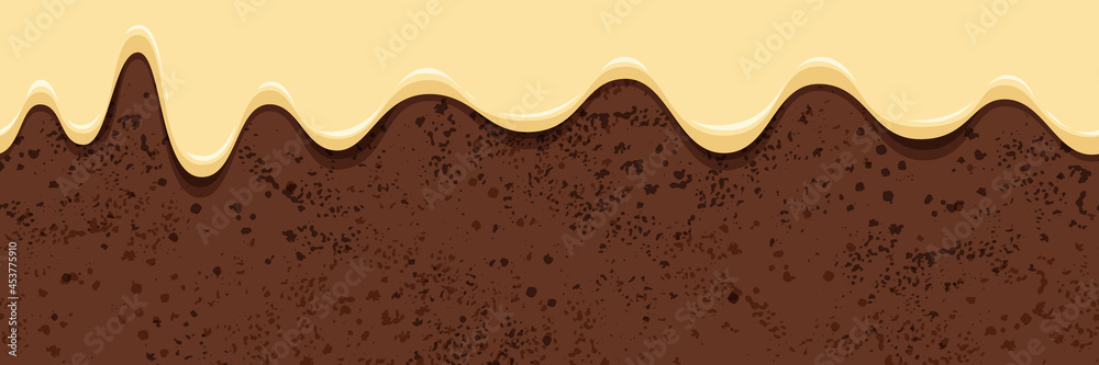 Cake horizontal banner. Biscuit seamless pattern with creamy glaze ...