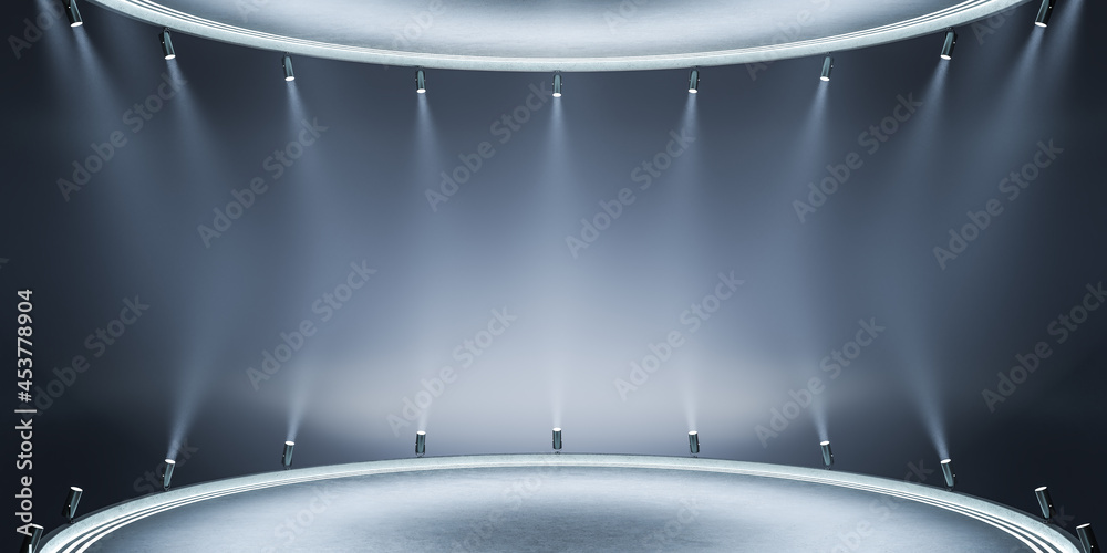 Bright stage background with mock up place and illumination. Spotlight ...
