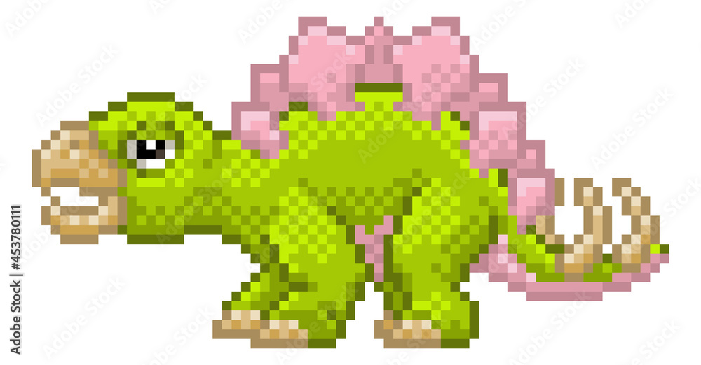 Stegosaurus Pixel Art Dinosaur Video Game Cartoon Stock Vector | Adobe ...