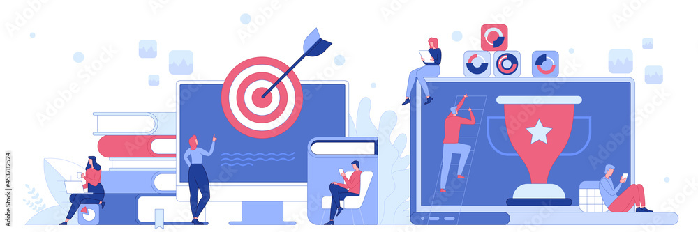 Business process concept. Team works on project together, achieving ...