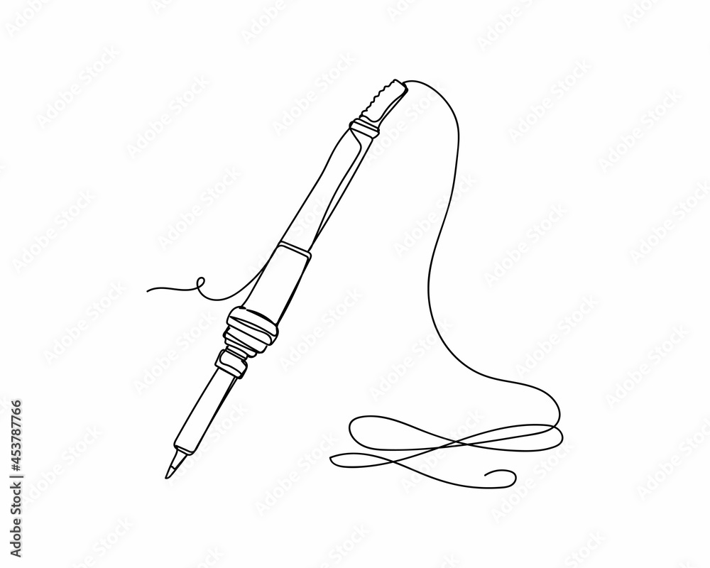 Continuous one line drawing of soldering iron icon in silhouette on a ...