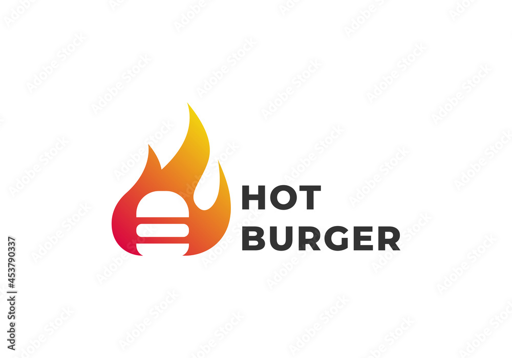 hot fire flame burger logo, spicy food hamburger template vector emblem ...