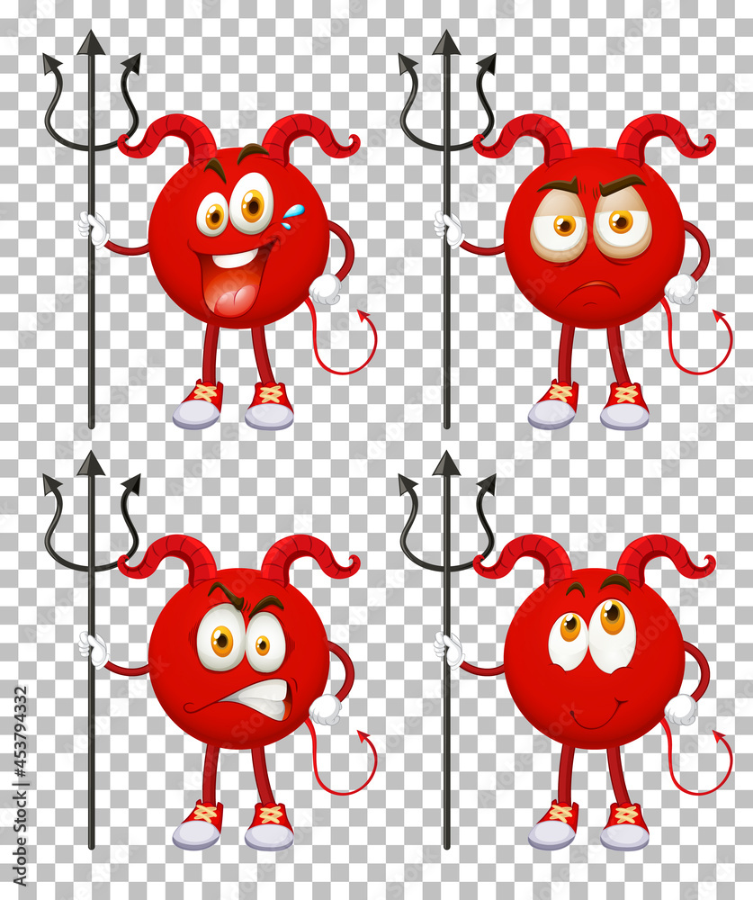 Set of Red Devil cartoon character with facial expression on ...