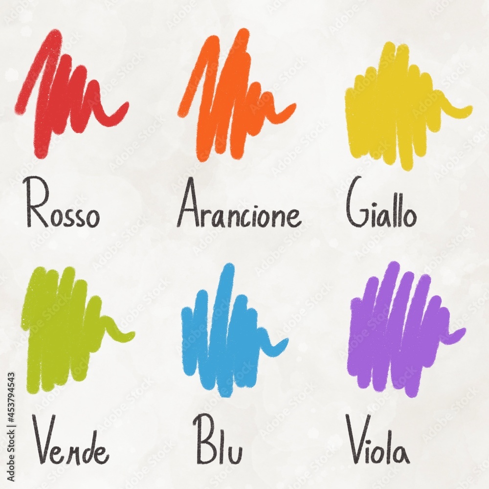 Learn Online vocabulary i colori. Italian color words. Red, orange ...