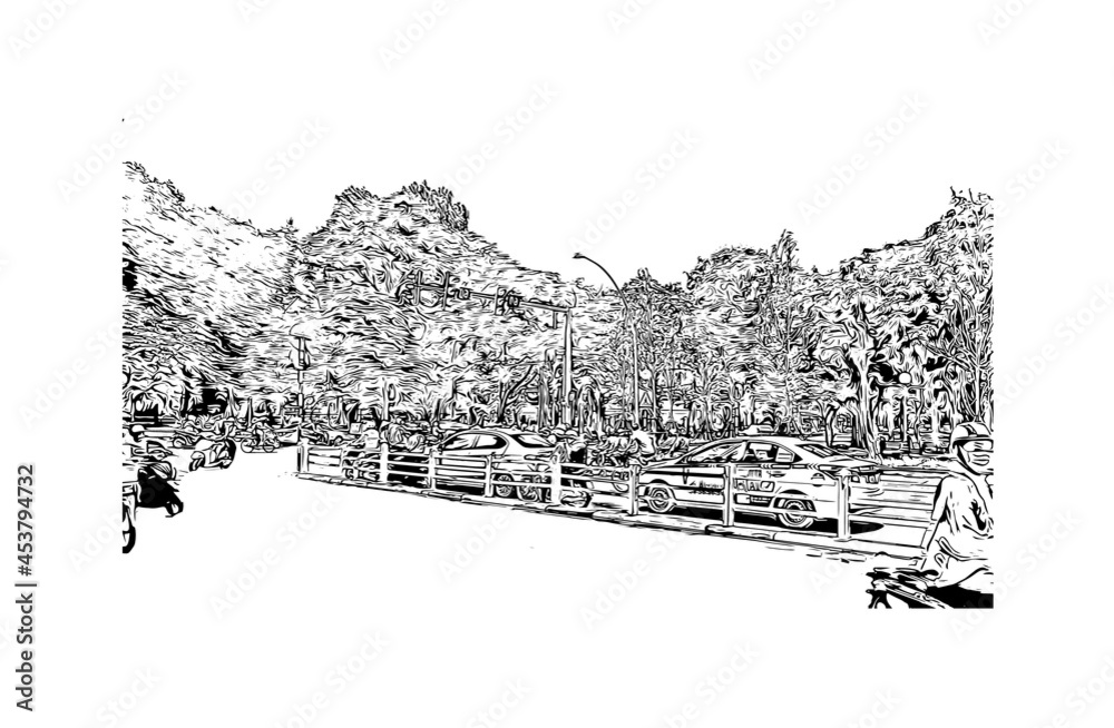 Building view with landmark of Hanoi is the capital in Vietnam. Hand ...