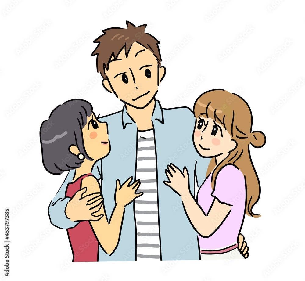 美女にモテモテの男性 Stock イラスト | Adobe Stock