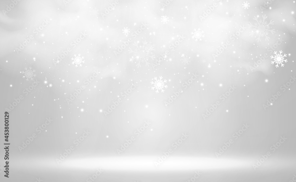 Vector illustration of flying snow on a transparent background.Natural ...