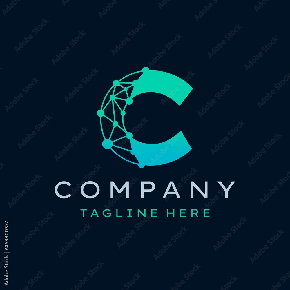 Letter C Molecule Logo, Bio tech Connect Dots Science Technology Logo ...