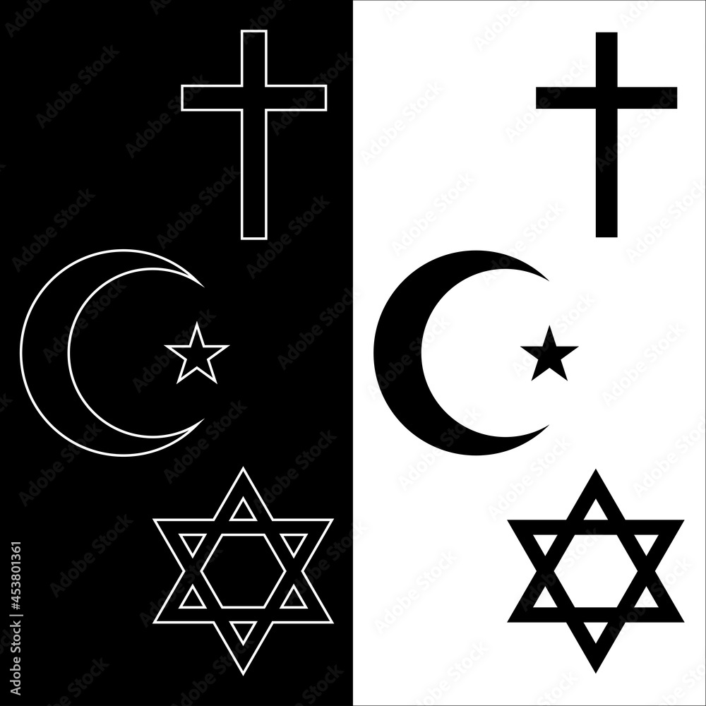 Abrahamic religions icons set. Judaism, Christianity and Islam ...