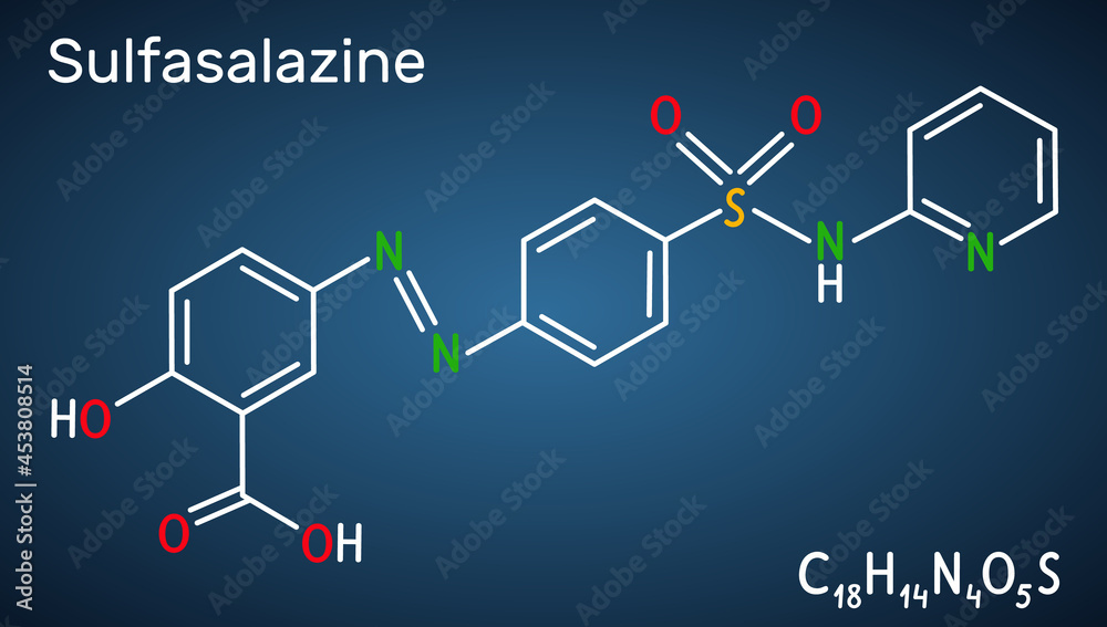 Sulfasalazine molecule. It is azobenzene, used in the management of ...
