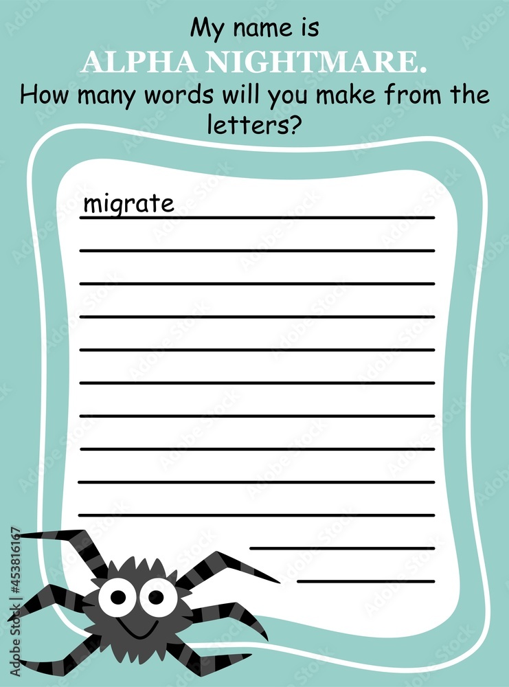 Halloween word game with spider for kids in English vector illustration ...