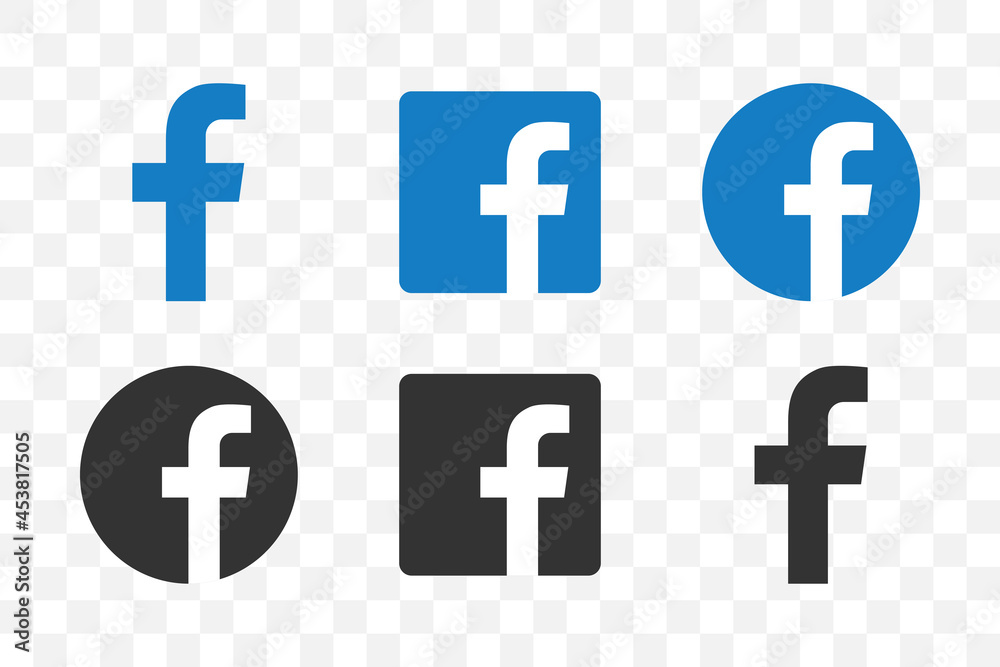 Facebook logo collection in different style on a transparent background ...