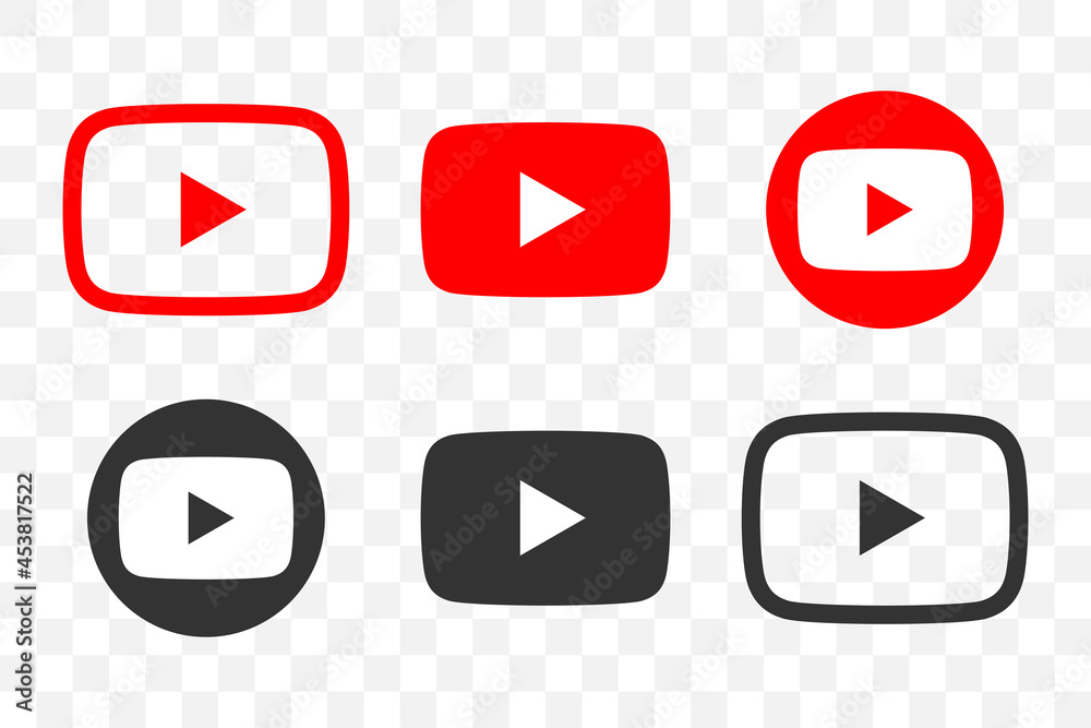 Youtube logo collection in different style on a transparent background ...