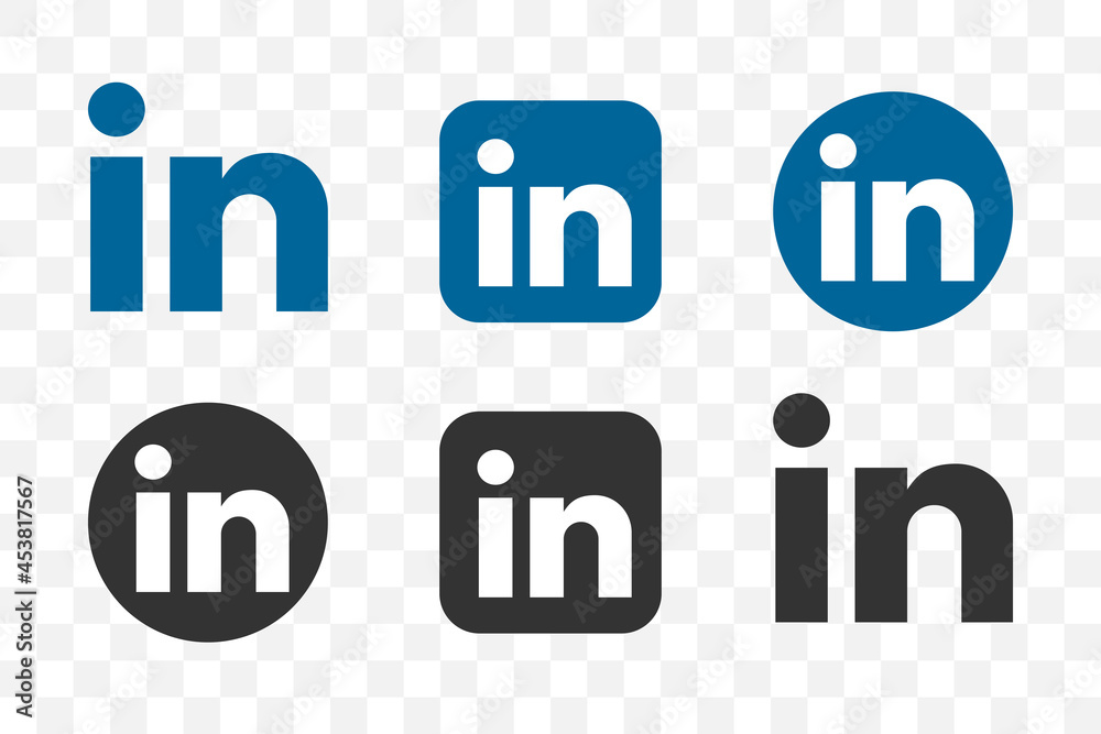 Linkedin logo collection in different style on a transparent background ...