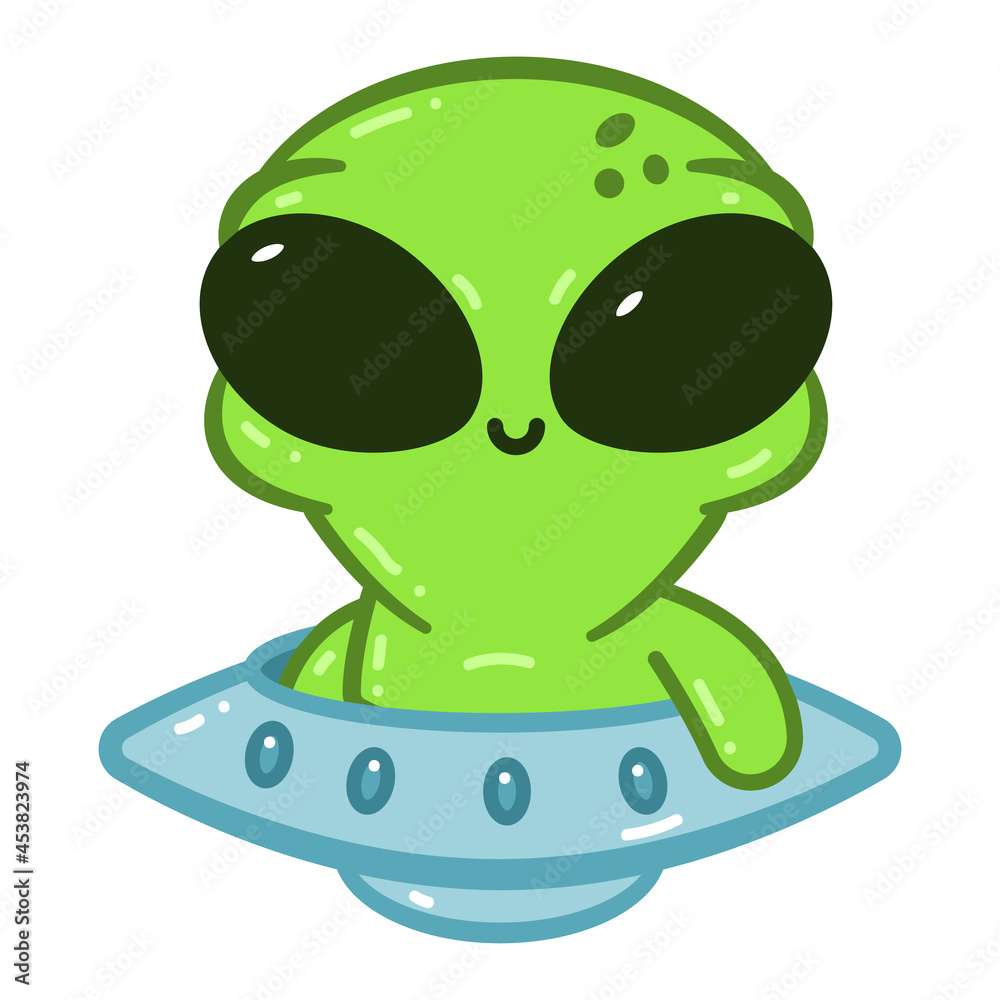 Cute baby alien in spaceship vector cartoon character illustration ...