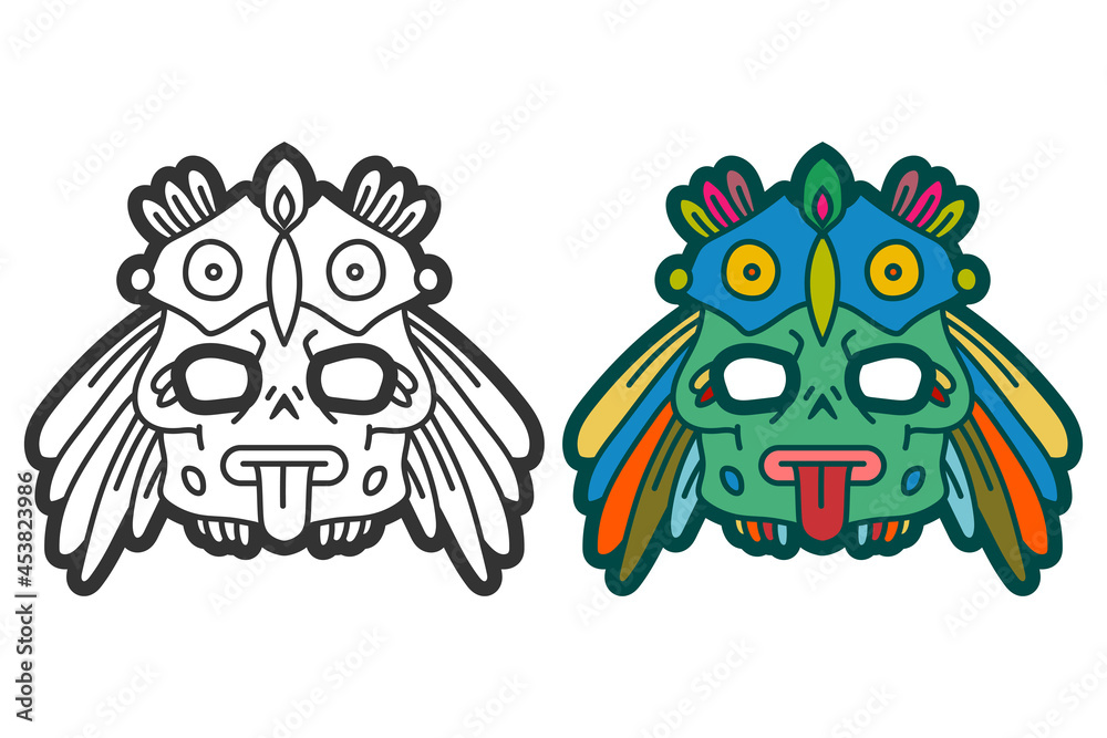 Aztec warrior mask vector cartoon set isolated on a white background ...