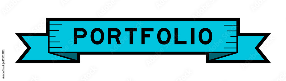 Ribbon label banner with word portfolio in blue color on white ...