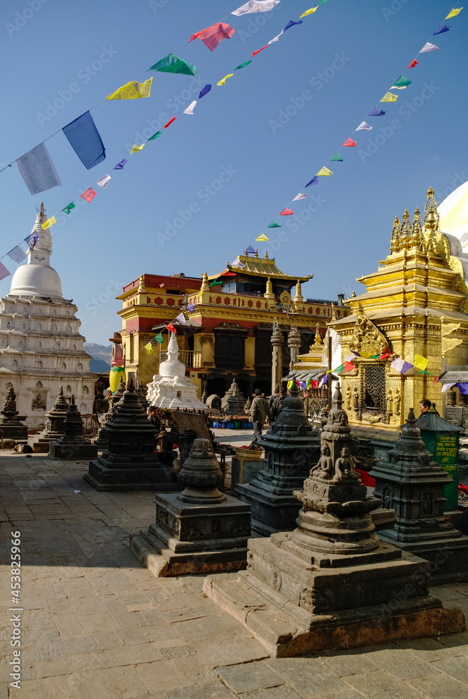 Medieval buildings and structures surrounding Swayambhunath stupa in ...