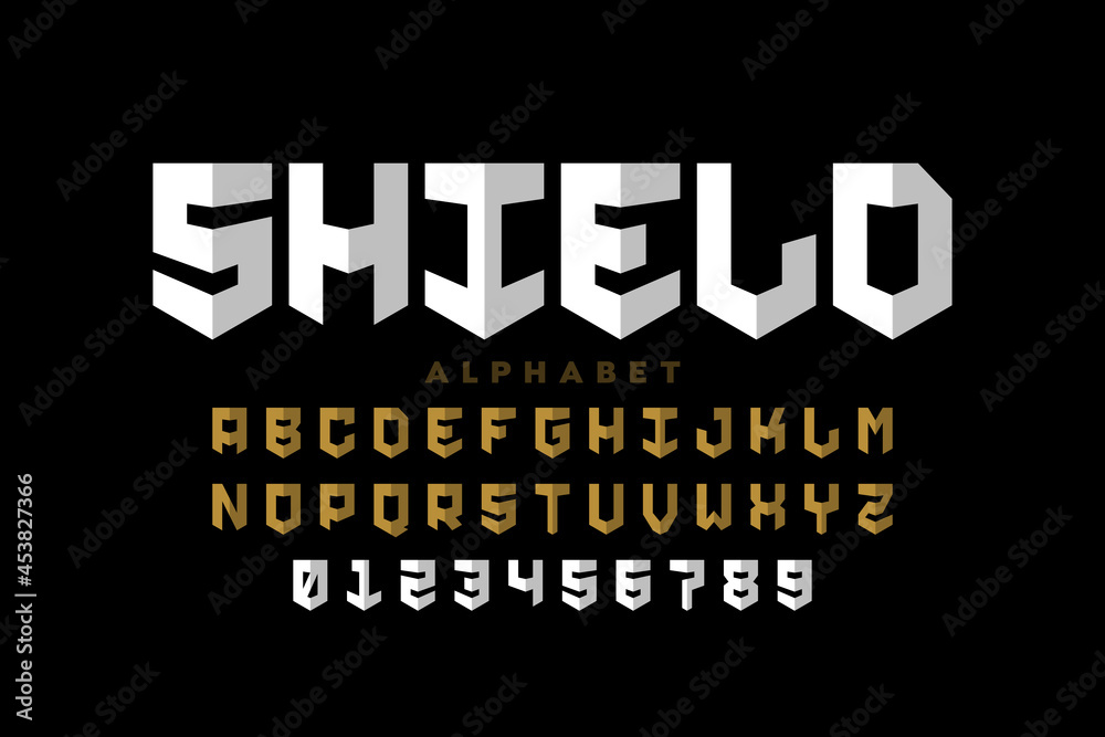 Shield style font design, security, protection theme alphabet letters ...