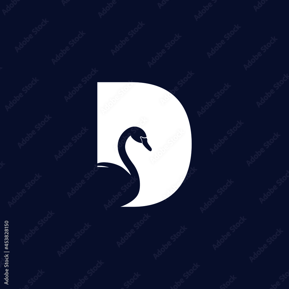 Negative space alphabet initial icon logo D with a design of a DUCK ...