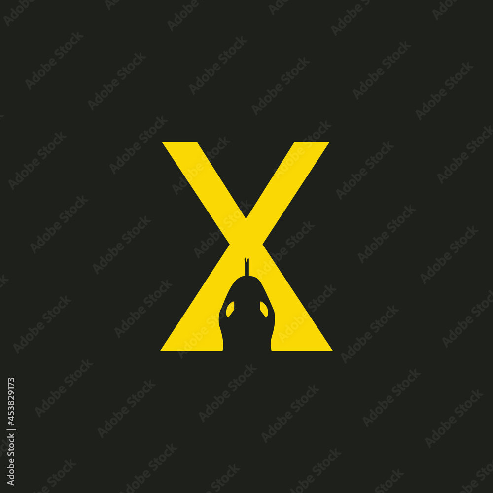 Negative space alphabet initial icon logo X with a design of a SNAKE ...