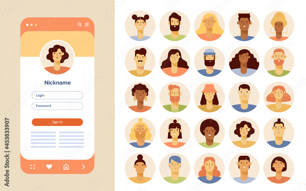 Set of user avatars for mobile app and social network. Male and female ...