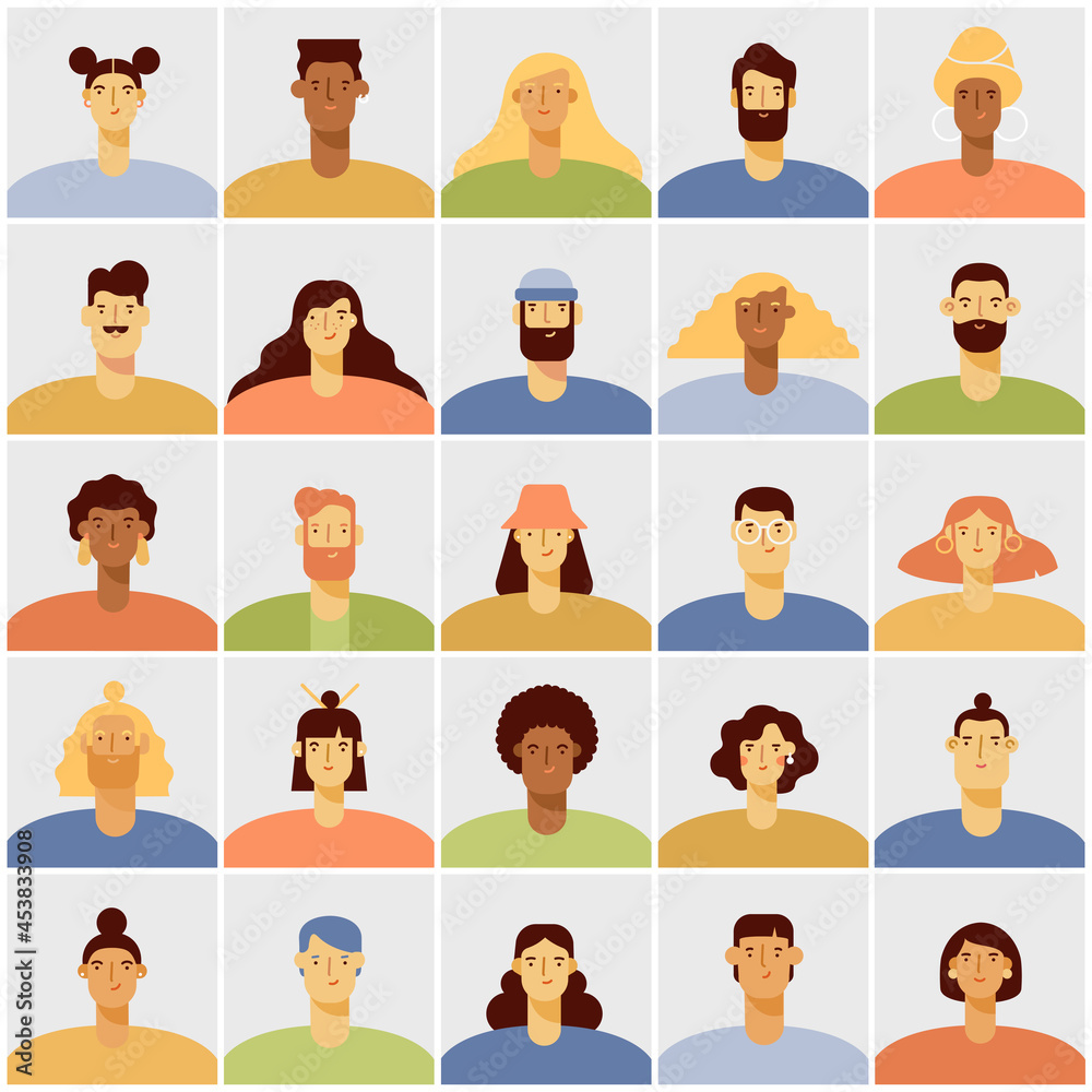 Set of people avatars. Portraits of diverse cartoon men and women ...