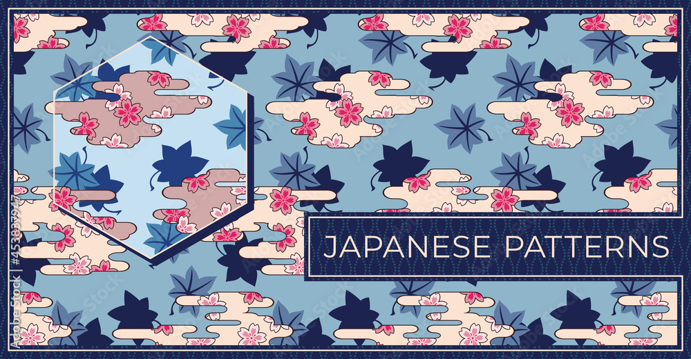 Seamless Japanese patterns in traditional style, vector illustration ...