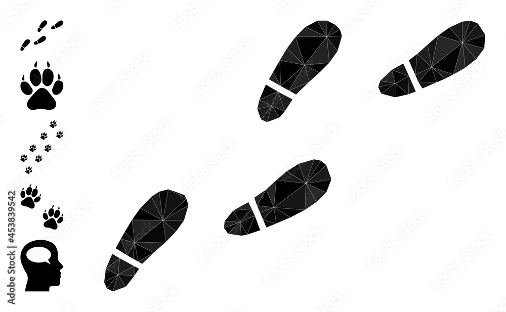 Triangle human footprints trail polygonal symbol illustration, and ...